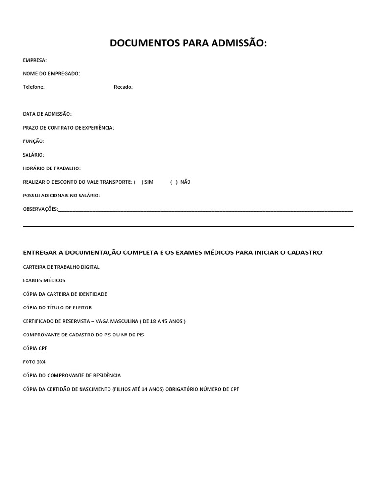 Modelo de Documentos para Admissão | PDF