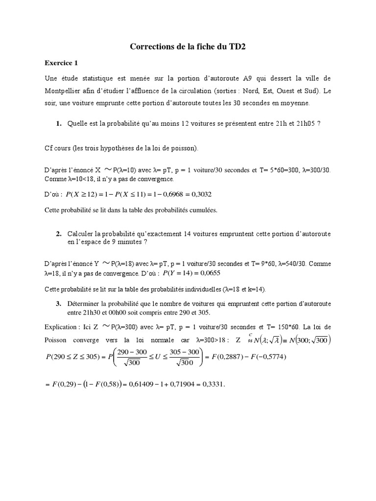 Corrections TD2 : Probabilités Circulation | PDF | Probabilité | Concepts mathématiques