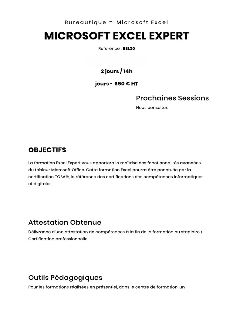 Programme Formations-Microsoft-Excel-Expert | PDF