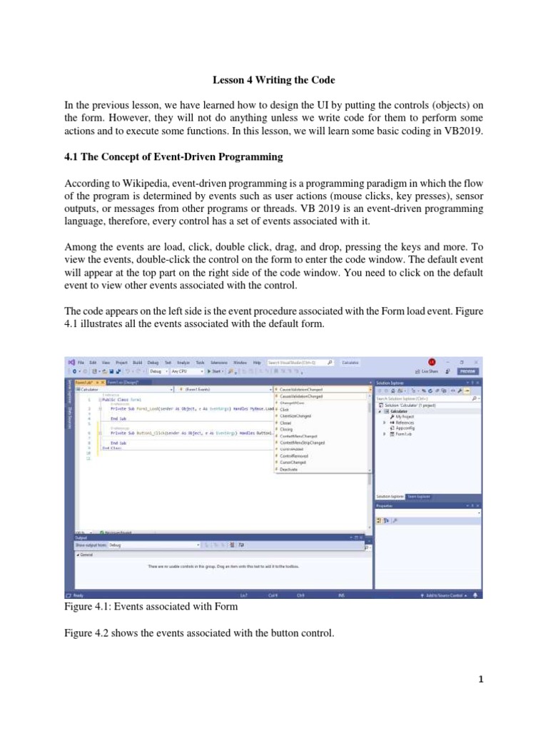 Lesson 4 Writing The Code | Pdf | Visual Basic .net | Class (computer 