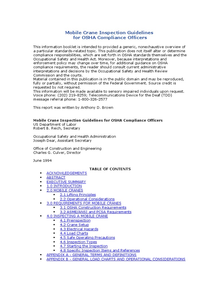 OSHA Mobile Crane Inspection Guidelines | PDF | Crane (Machine ...