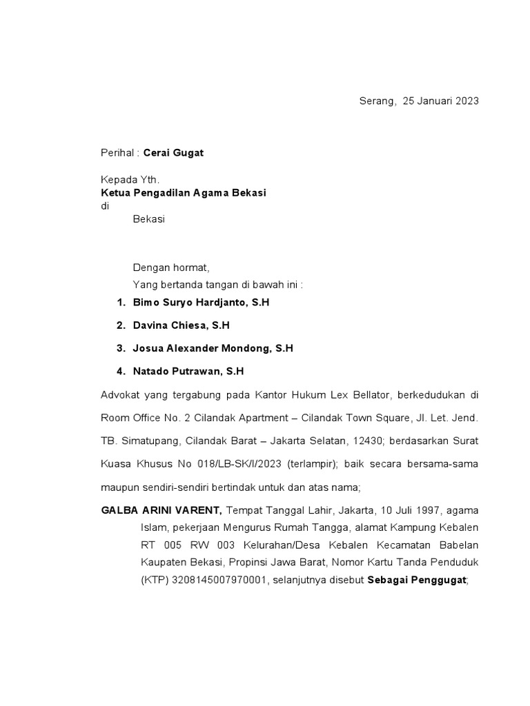 Contoh Cerai Gugat | PDF