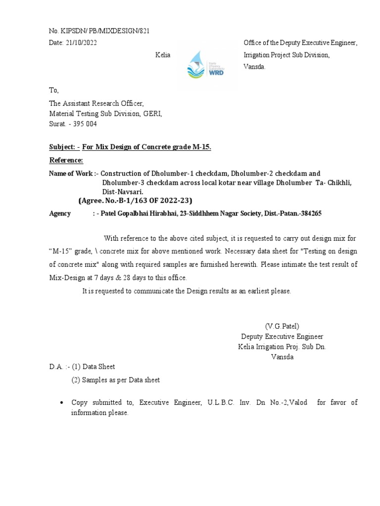 Letter - Mix Design-M-15 GERI | PDF