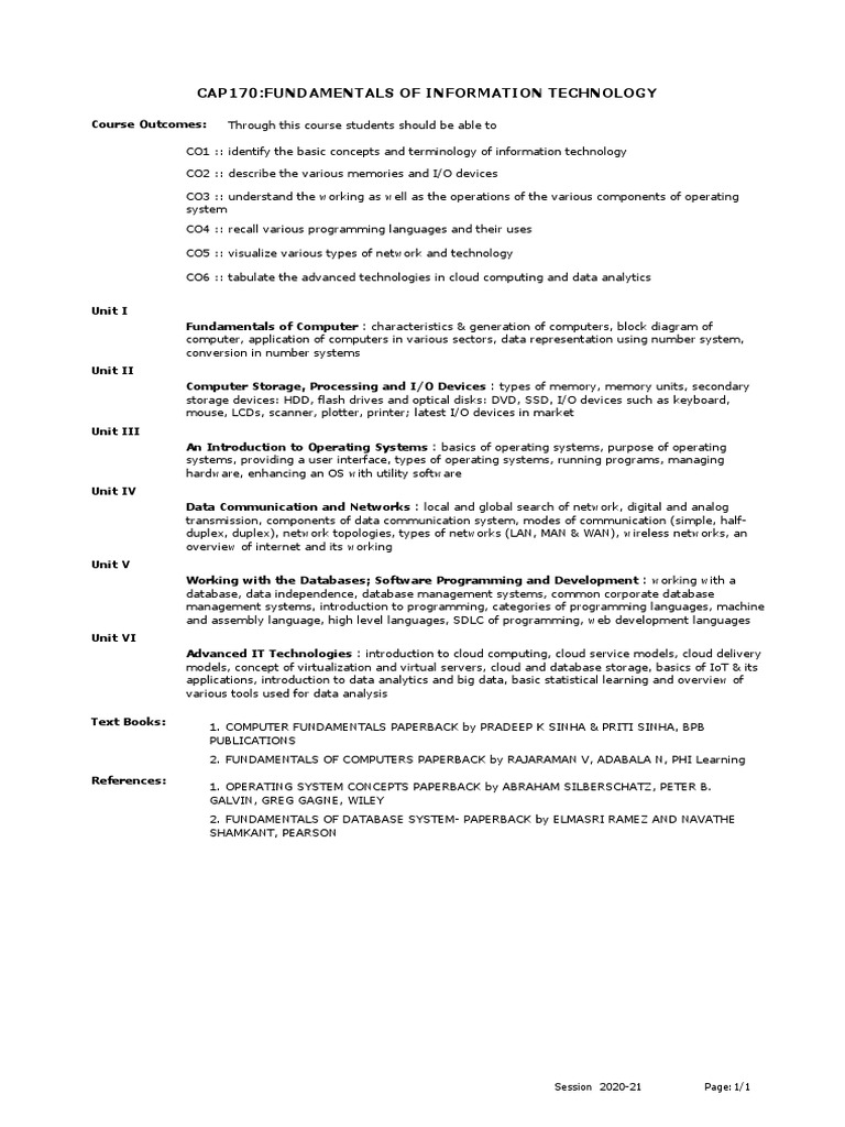 CAP170 Syllabus | PDF | Computer Network | Operating System