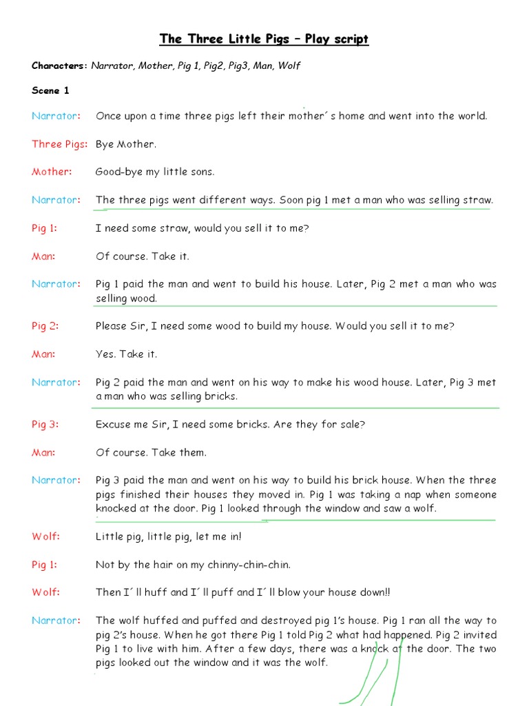 Three Little Pigs Play Script | PDF | Home & Garden | Mystery, Thriller ...