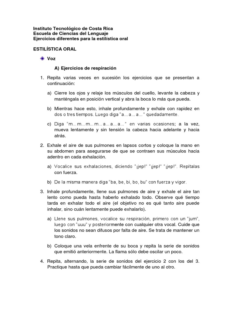 Ejercicios de Estilística Oral | PDF | Sonido | Boca