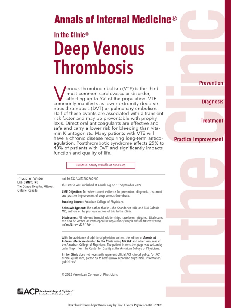Deep Venous Thrombosis 2022. ANNALS | PDF | Thrombosis | Body Fluids