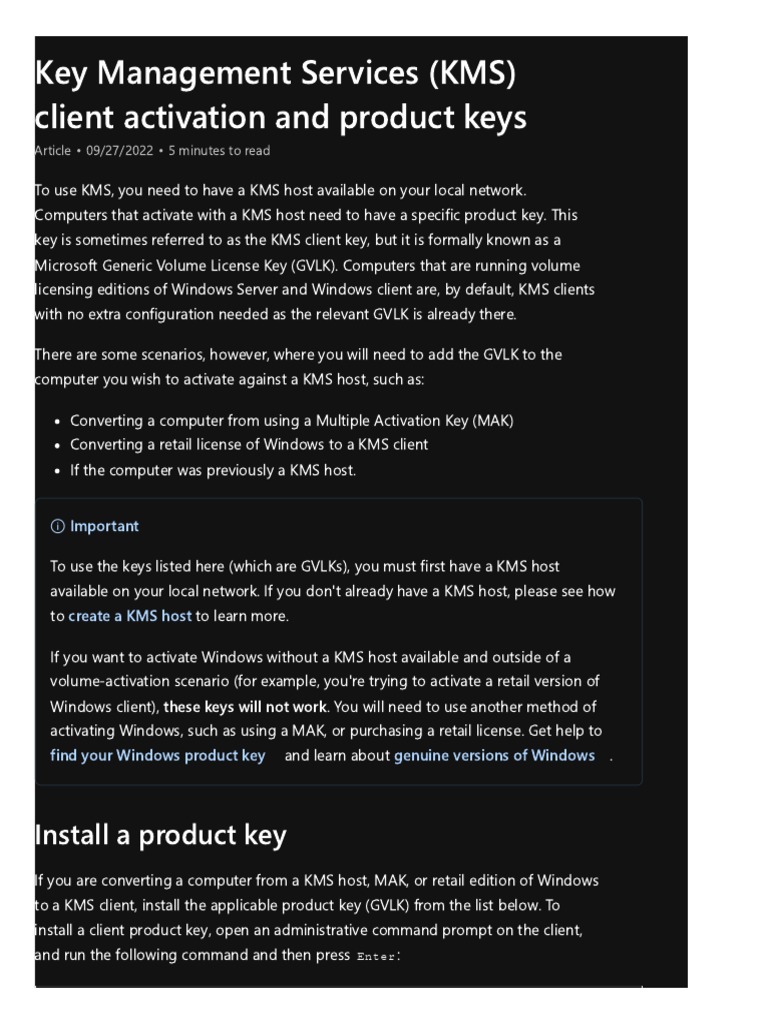 Key Management Services (KMS) Client Activation and Product Keys | PDF | Ibm Pc Compatibles ...