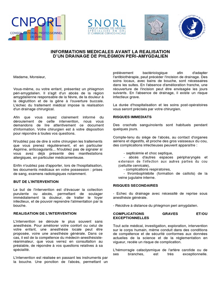 Pathologie Oropharynx PLEGMON PERI AMYGDALIEN | PDF | Chirurgie | Infection
