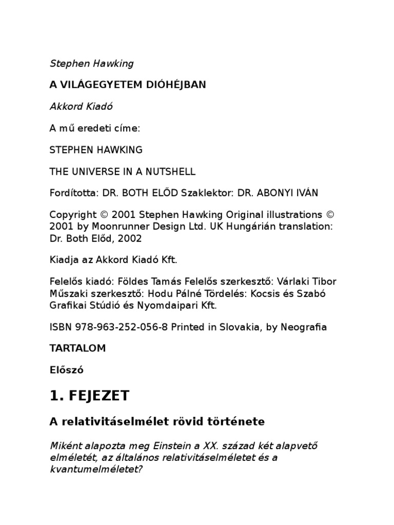 Stephen W. Hawking - A Világegyetem Dióhéjban | PDF