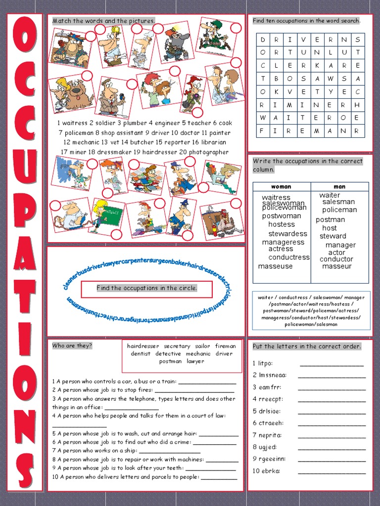 Occupations Vocabulary Exercises Fun Activities Games Icebreakers ...