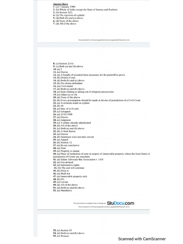 CPC MCQ Answer Key | PDF