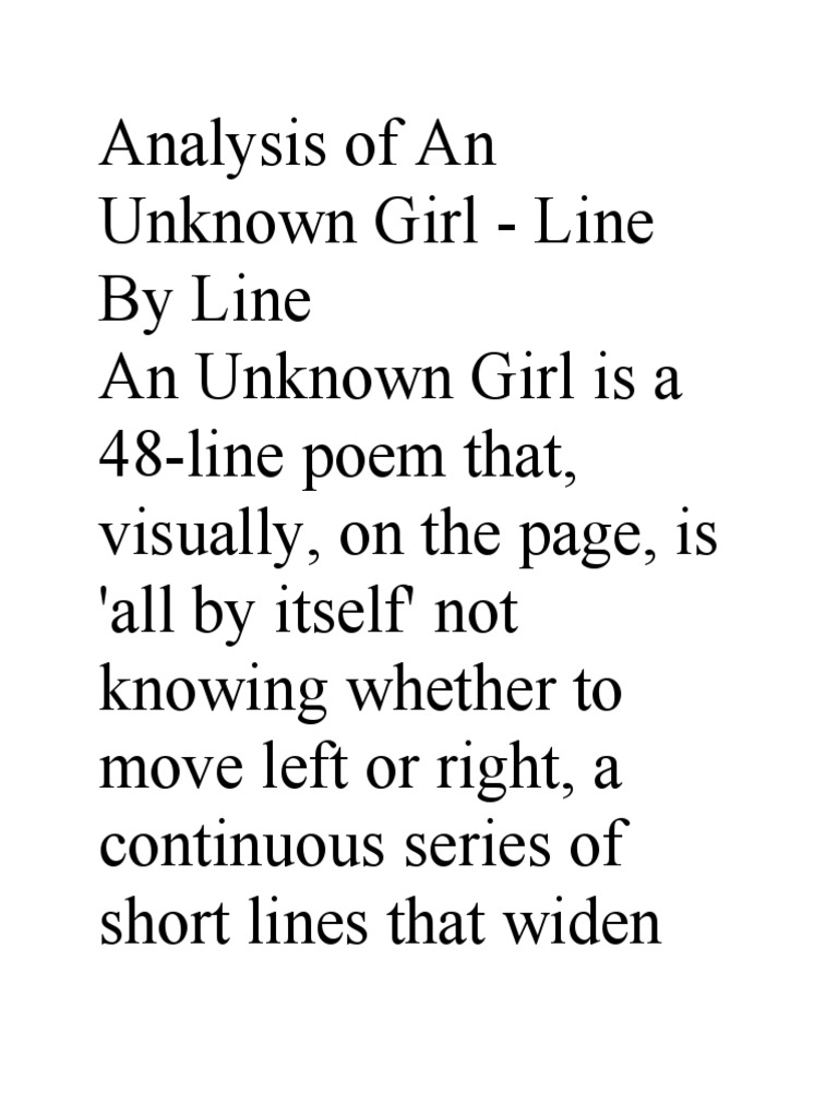 Analysis of An Unknown Girl | Download Free PDF | Poetry | Poetic Devices