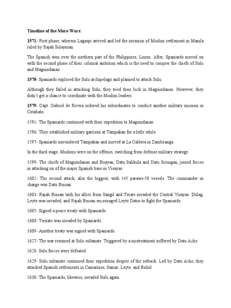 Timeline of The Moro Wars | PDF | Philippines | Conflicts
