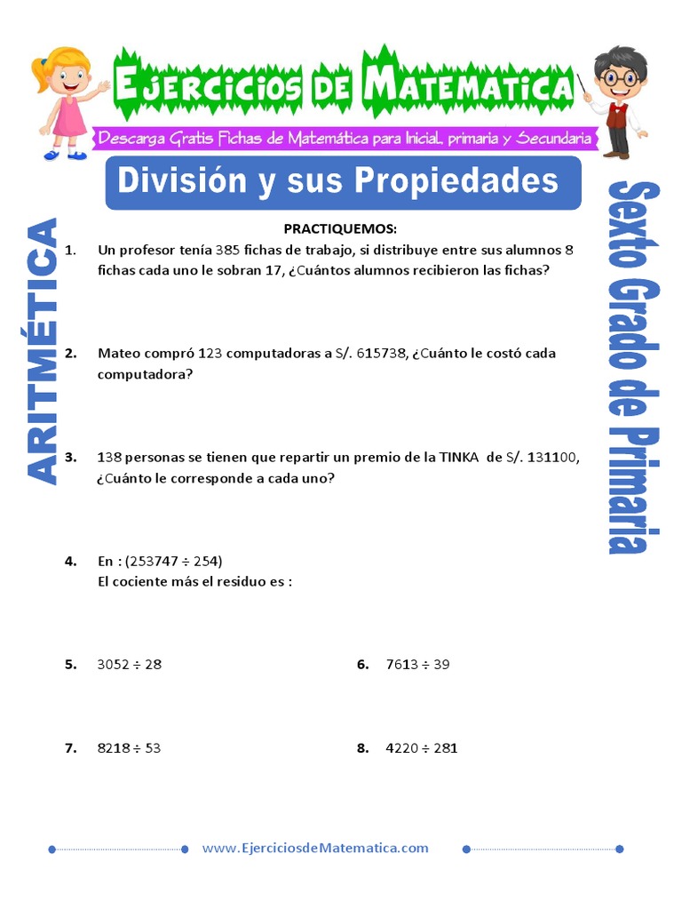 Problemas De División Para Alumnos De Sexto Grado Hojas De Trabajo De