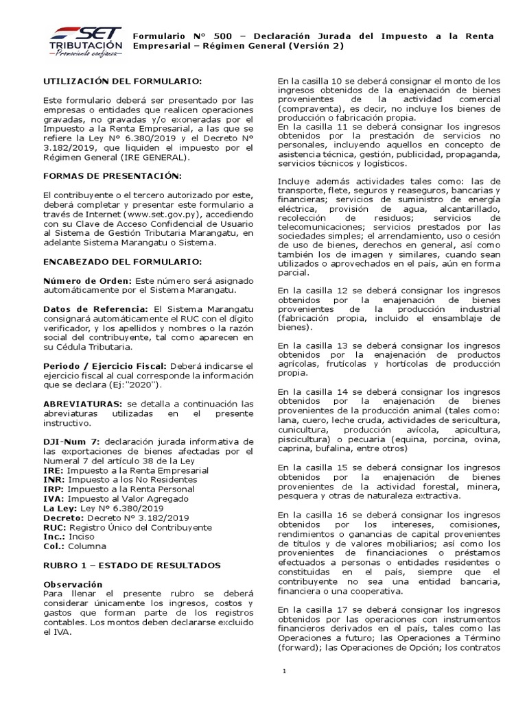 Instructivo Formulario #500 IRE General Versión 2 | PDF | Impuesto ...