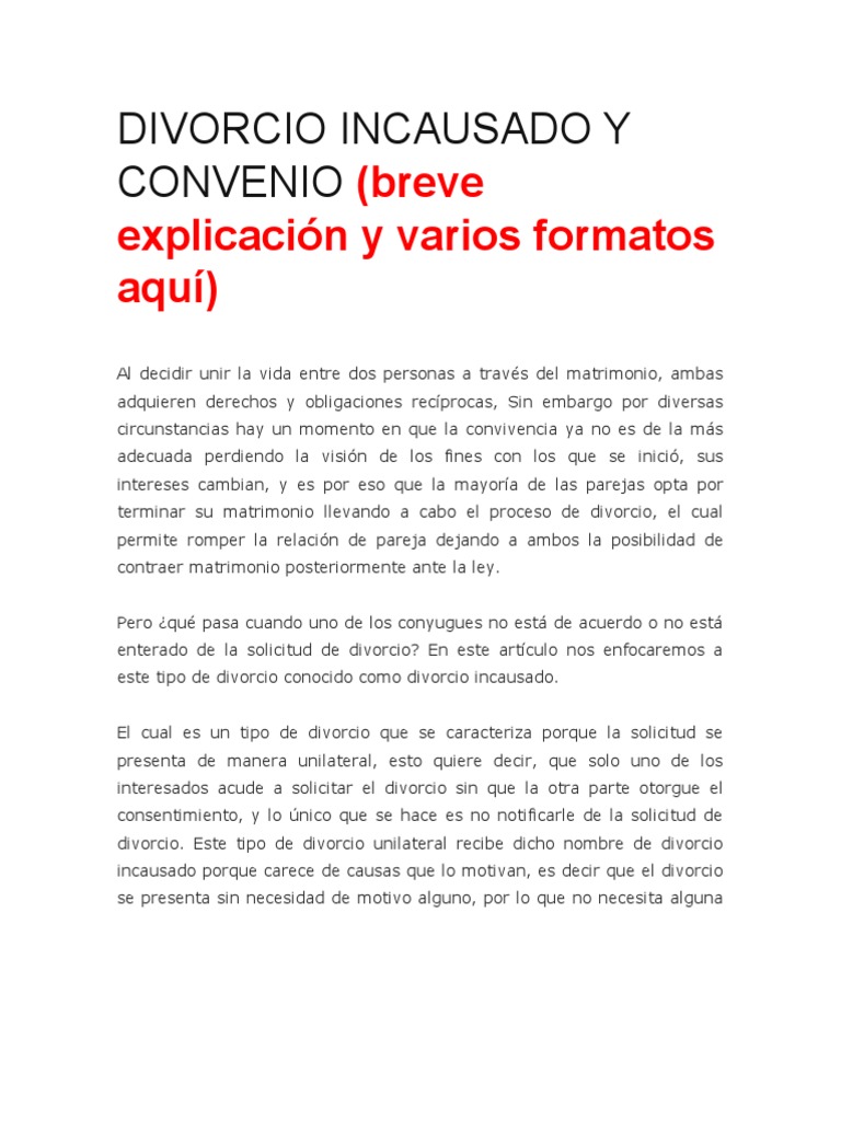 Divorcio Incausado: Proceso y Formatos | PDF | Divorcio | Matrimonio ...