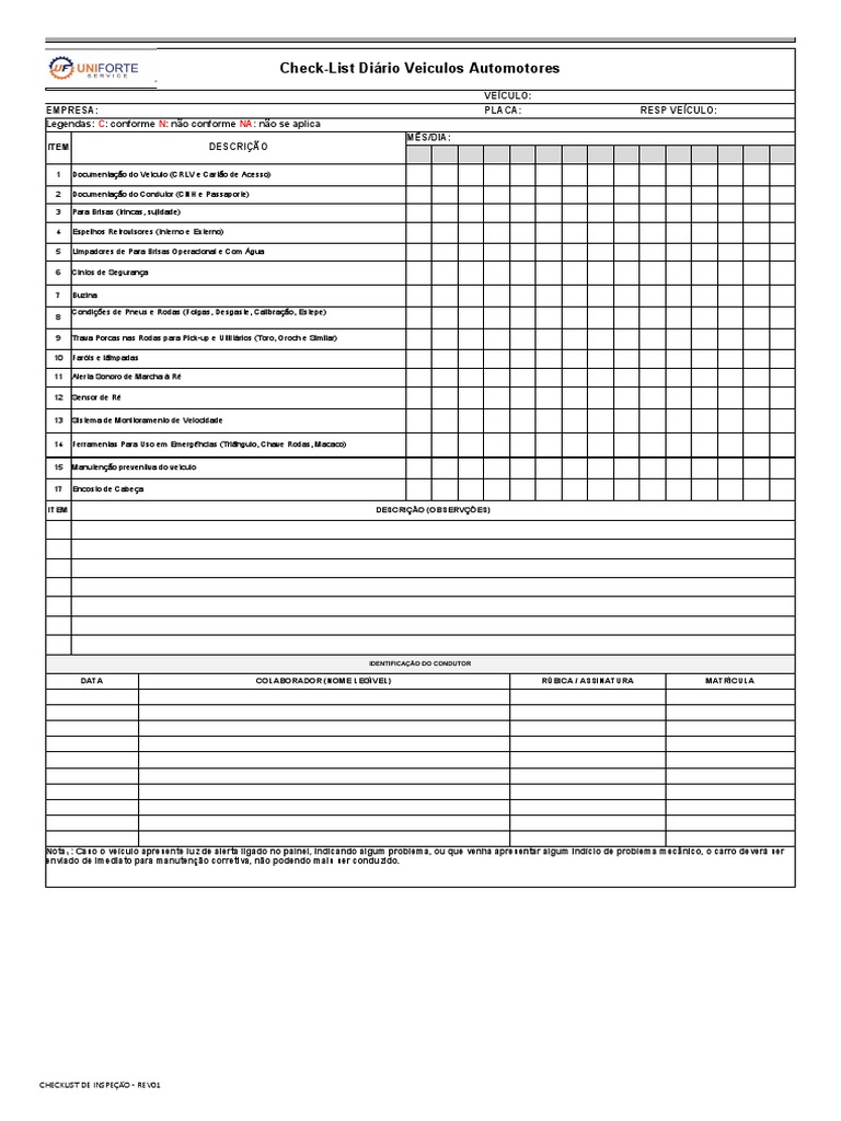 Anexo 01 - Check List OK | PDF | Veículos | Veículo motorizado
