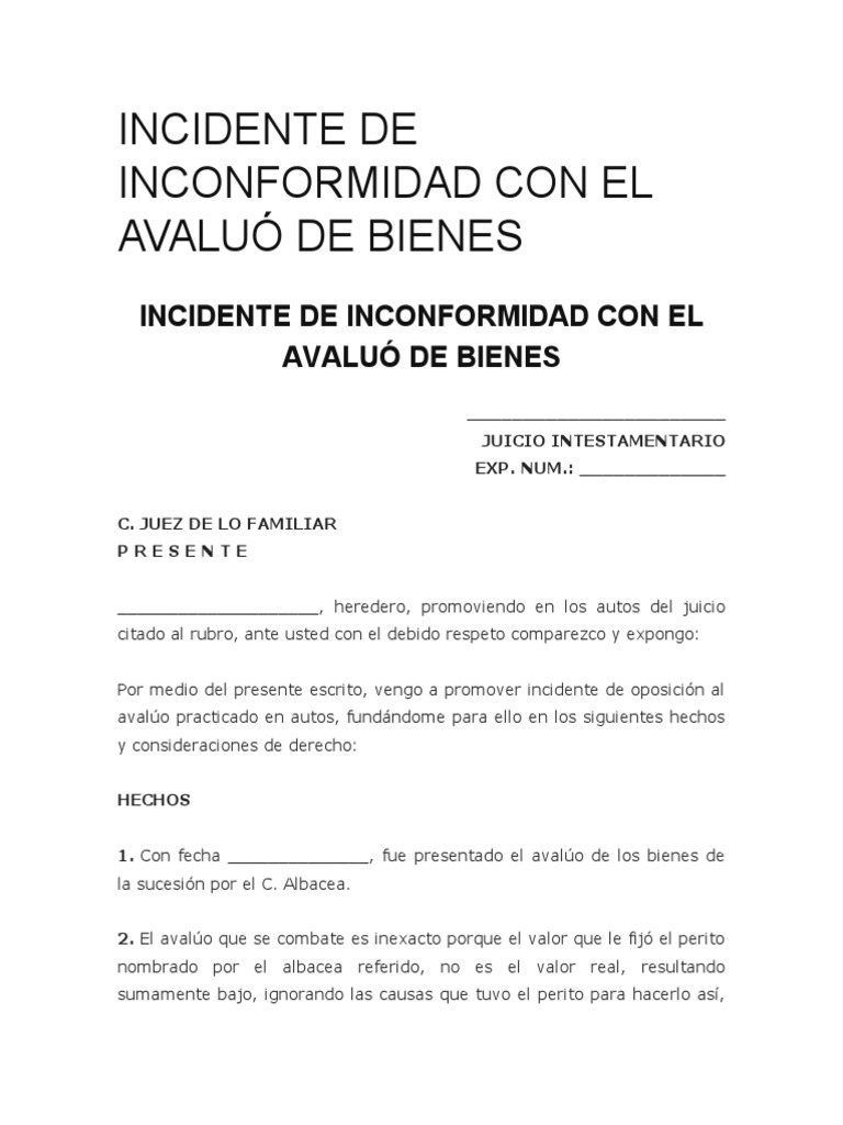 Incidente de Inconformidad Con El Avaluó de Bienes | PDF