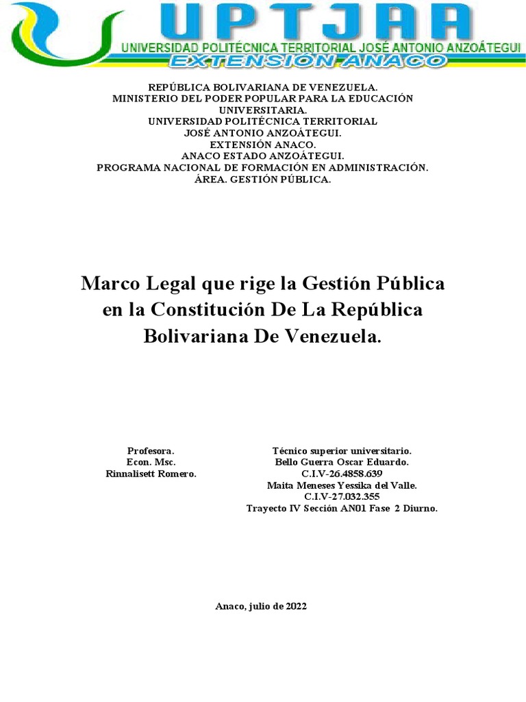 Marco Legal Que Rige La Gestion Publica en La Constitucion de La ...