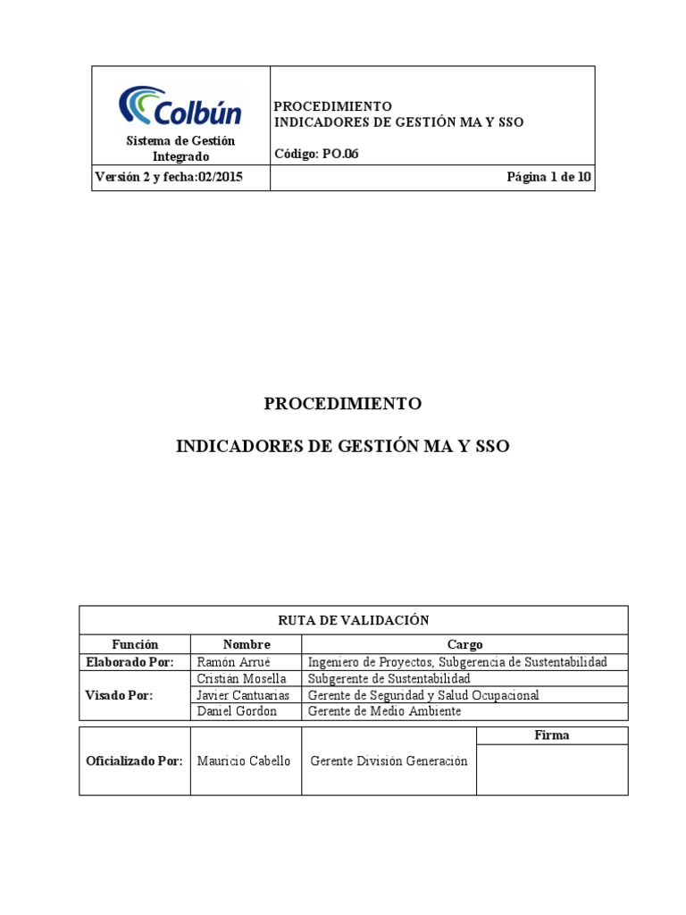 PO.06 Indicadores de Gesti N MA y SSO | Descargar gratis PDF | Seguridad y salud ocupacional ...