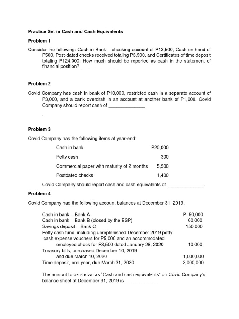 Module 2 Practice Sets in Cash No Answers | PDF | Cheque | Banks