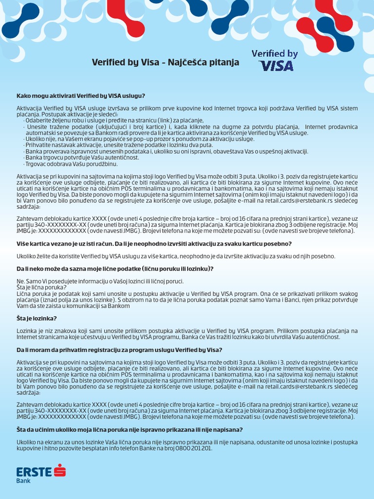 Verified by Visa Najcesca Pitanja | PDF