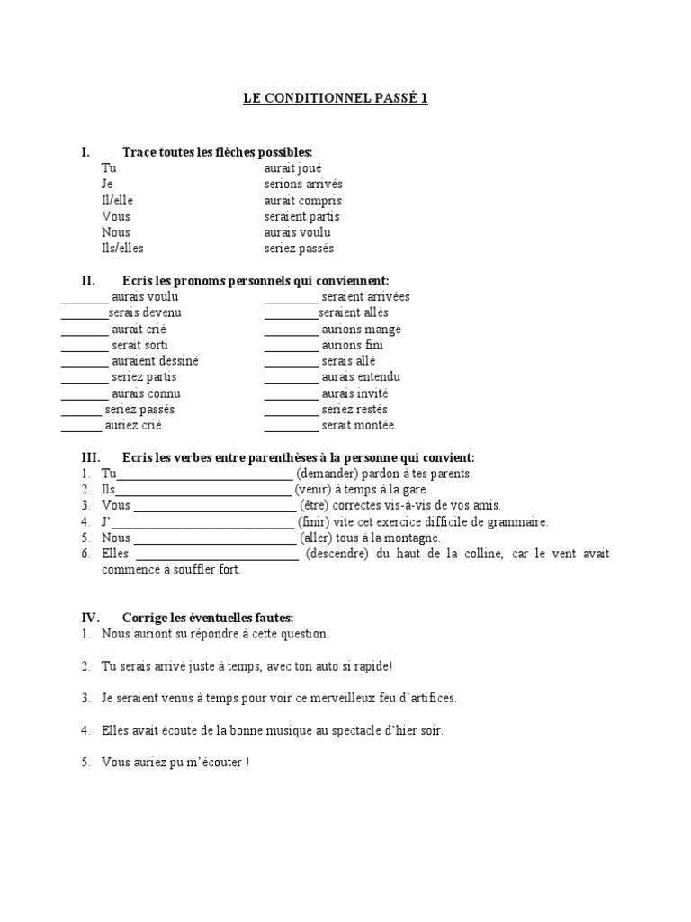 Exercices sur le conditionnel passé | PDF | Arts du langage et discipline | Fiction générale