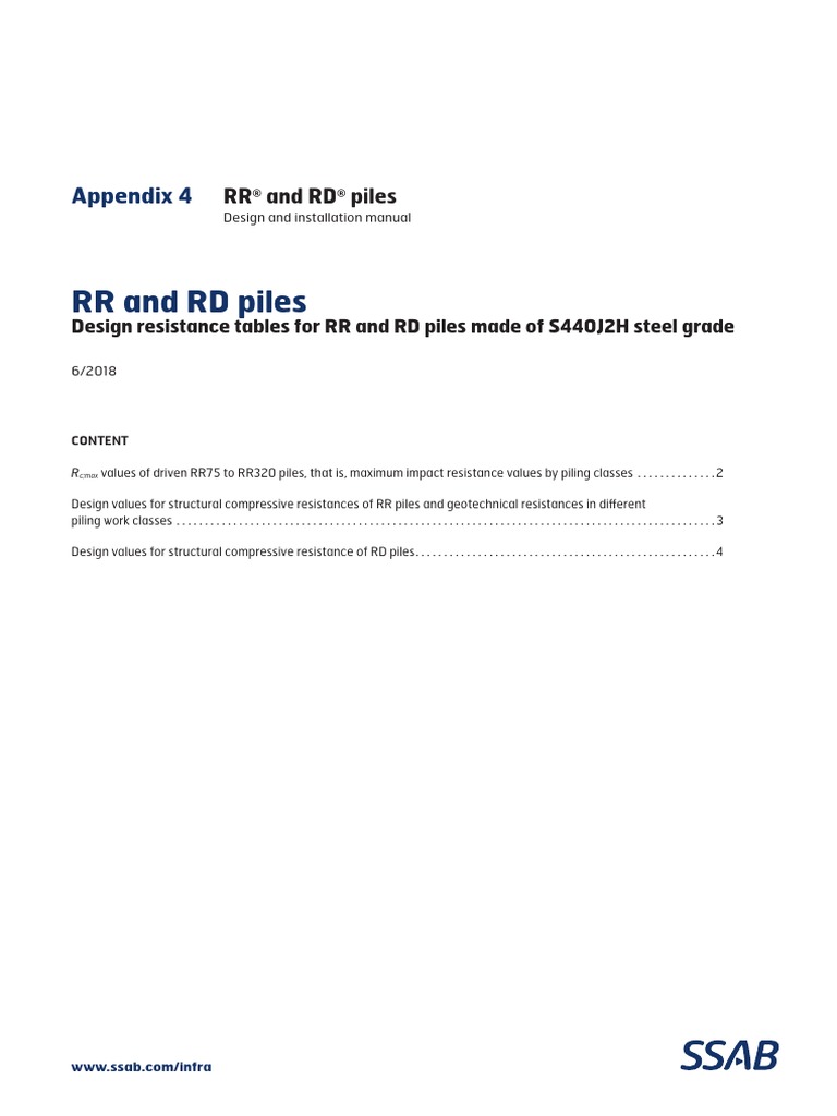 SSAB Design Resistance Tables For RR and RD Piles Made of S440J2H Steel ...