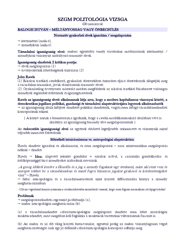Politilogia Vizsga-Olvasmanyok | PDF