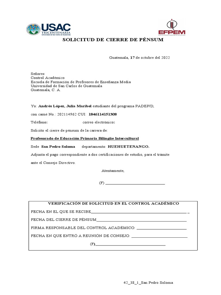 Solicitudes de Cierre de Pénsum | PDF | Guatemala | Etapas educativas
