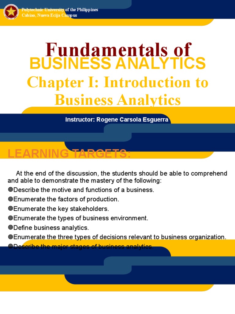 Buma 30083 Fundamentals of Business Analytics Chapter I | PDF | Analytics | Predictive Analytics