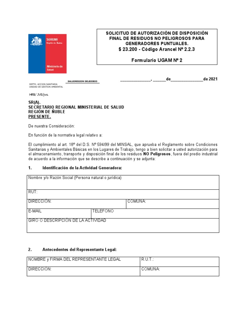 Formulario UGAM #2 Disposición Residuos NO Peligrosos Unica Vez | PDF ...
