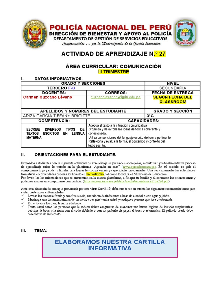 ACTIV DE APRENDIZAJE N°27-3ero | PDF