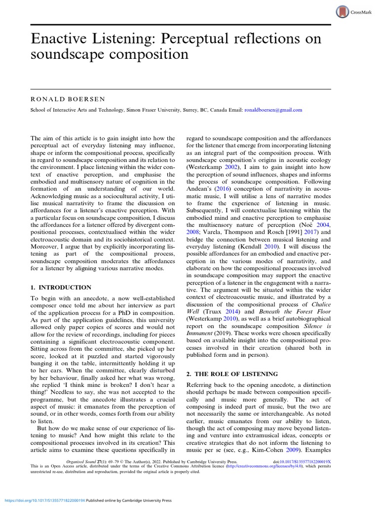 Enactive Listening Perceptual Reflections On Soundscape Composition | PDF | Perception ...