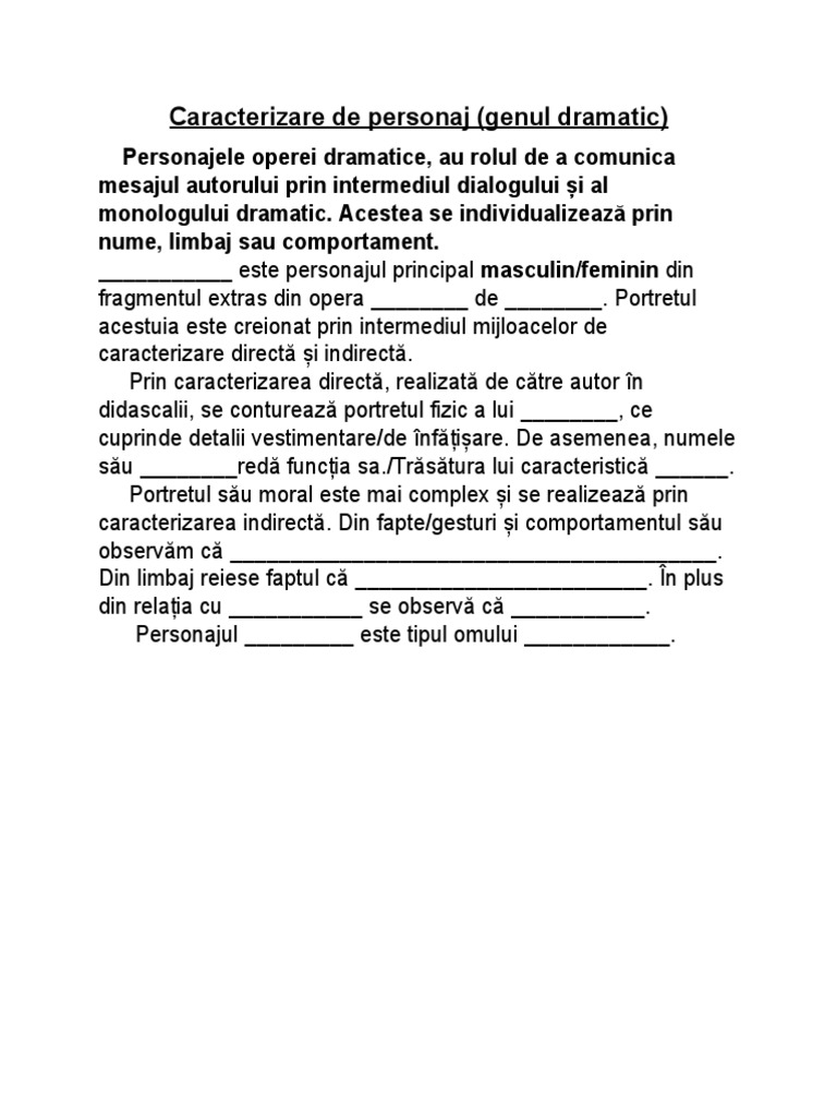 Caracterizare de Personaj | PDF