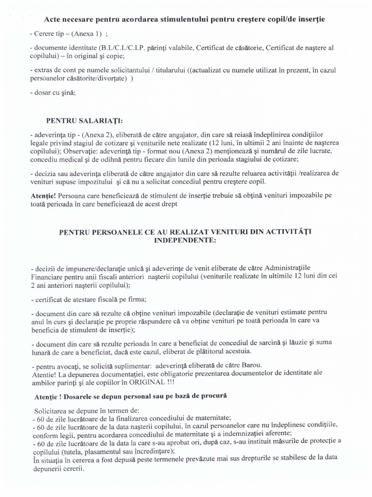Acte Necesare Pentru Acordarea Stimulentului de Insertie | PDF
