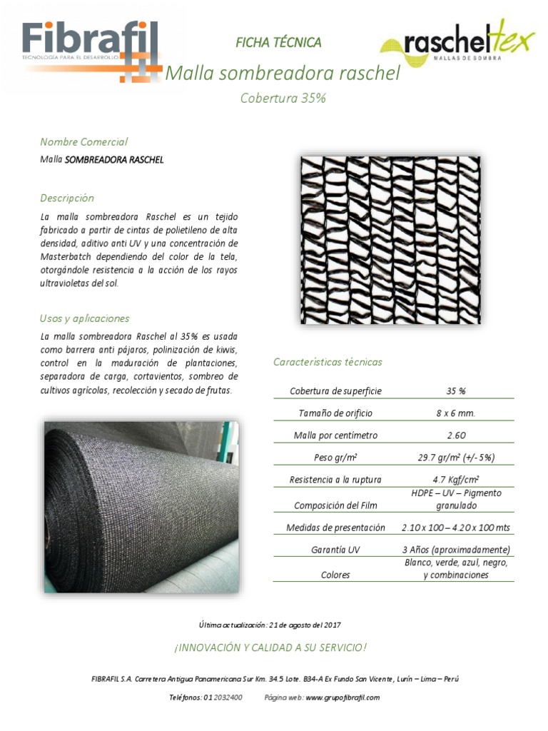 Ficha Tecnica Malla Raschel 35% | PDF