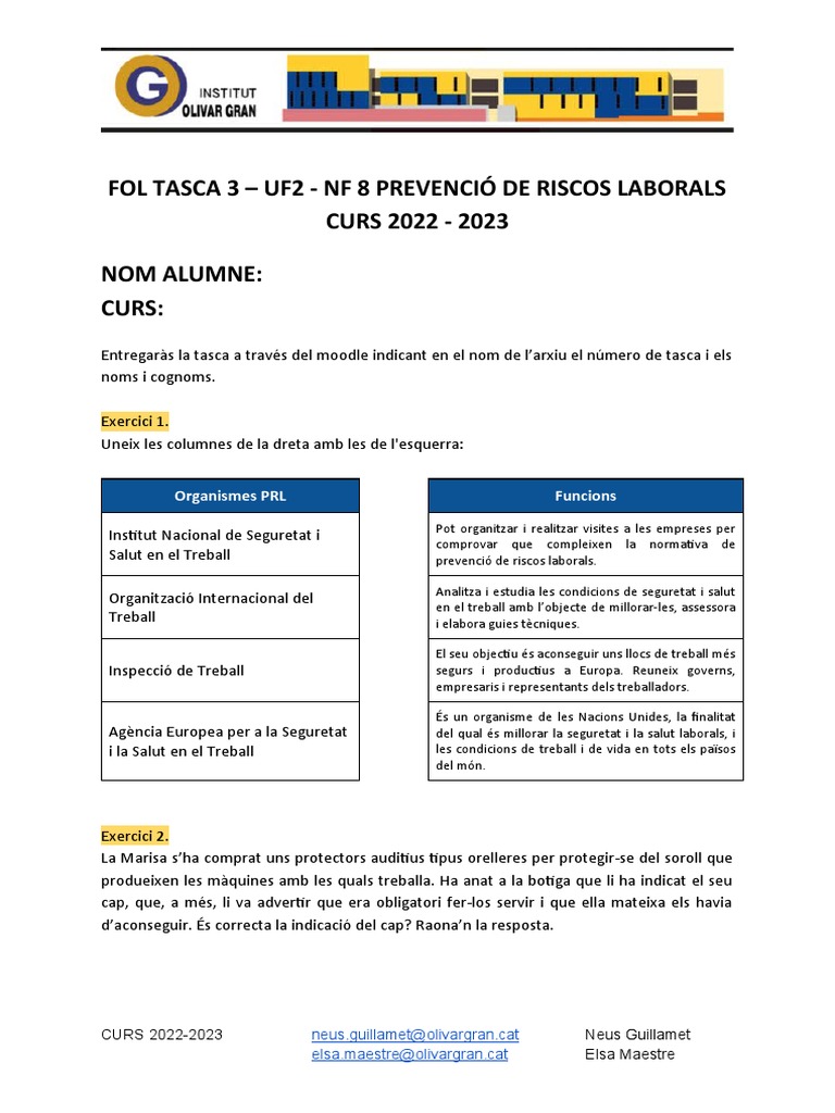 Tasca 3 - Uf2 - NF 8 Prevenció de Riscos Laborals | PDF
