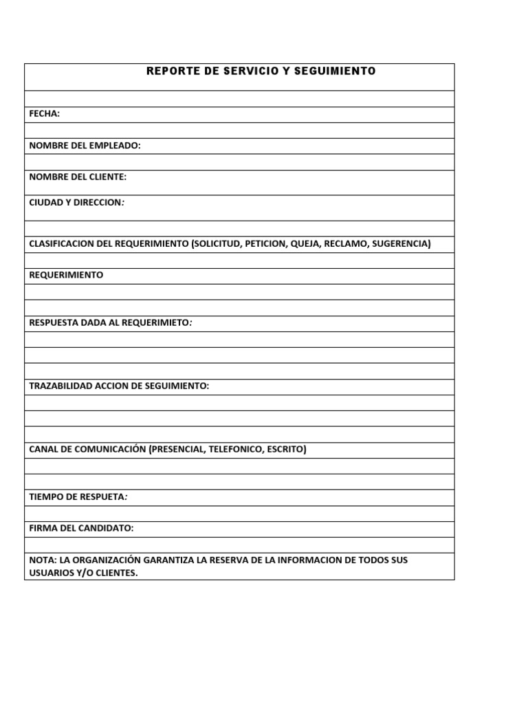 Formato de Reporte Servicio. | PDF