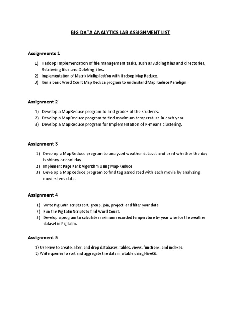 Big Data Analytics Lab: A Guide to Implementing Common MapReduce Tasks and Analyzing Data with ...