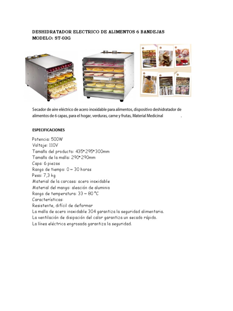 Deshidratador Electrico De Alimentos Especificaciones Pdf