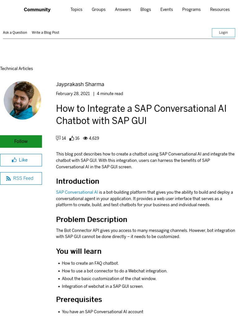 How To Integrate A SAP Conversational AI Chatbot With SAP GUI | PDF | We Chat | Graphical User ...