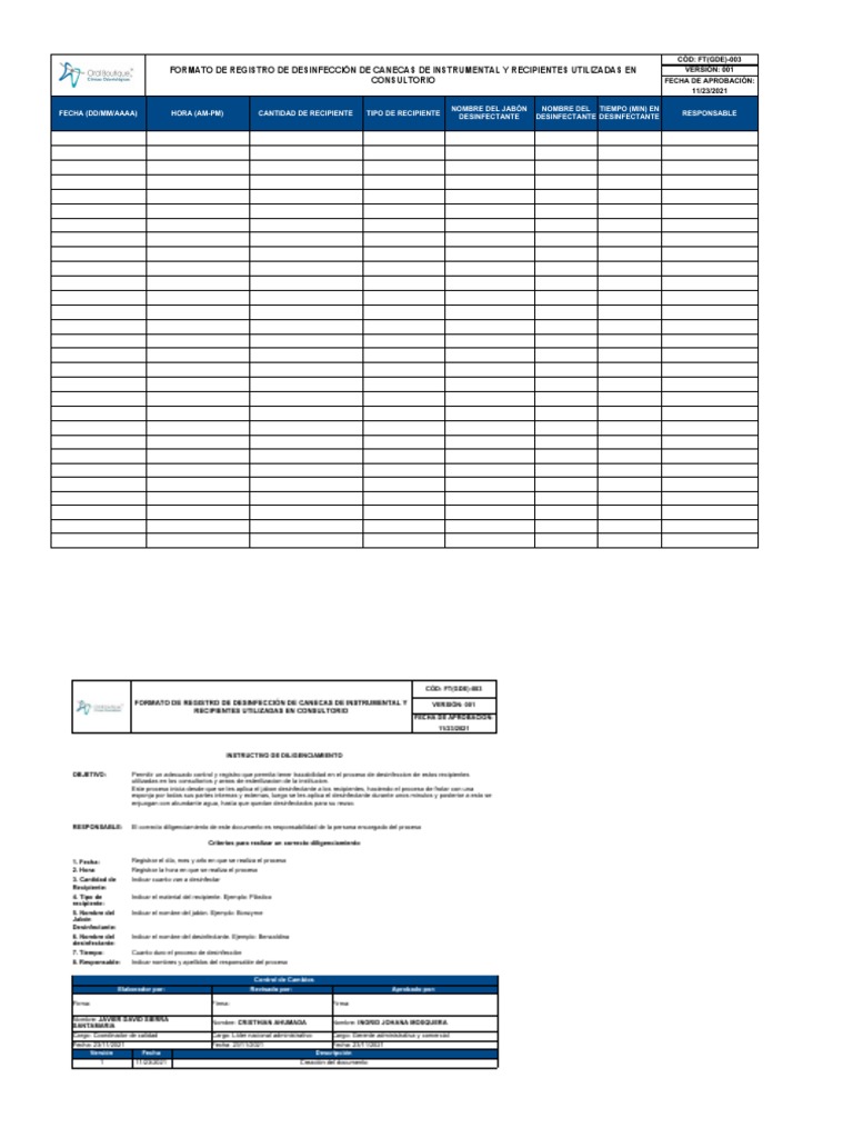 FT (Gde) - 003 Formato de Registro de Desinfección de Canecas de ...