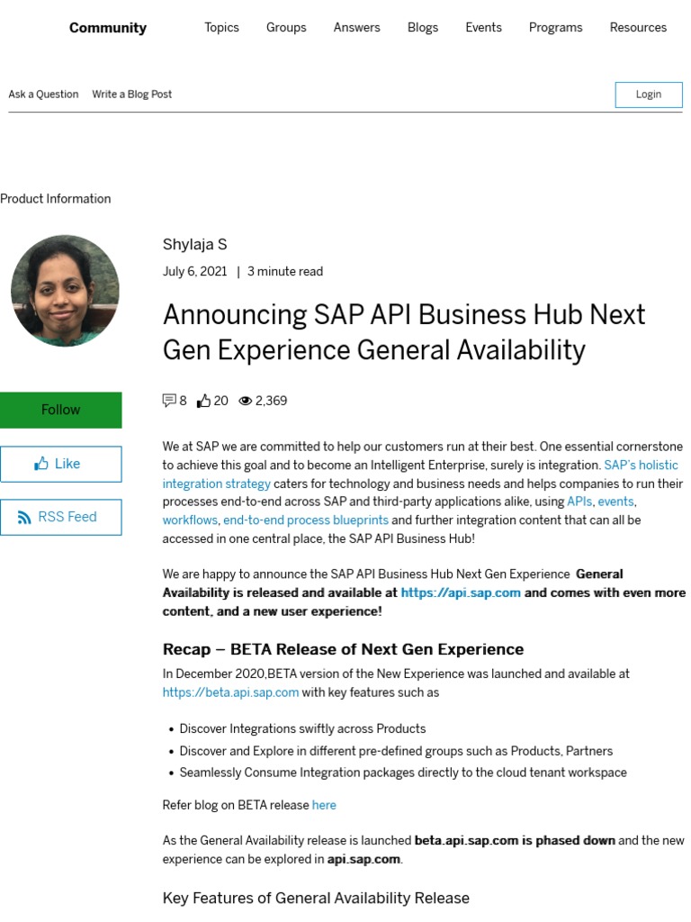 Announcing SAP API Business Hub Next Gen Experience General Availability | PDF | Software ...