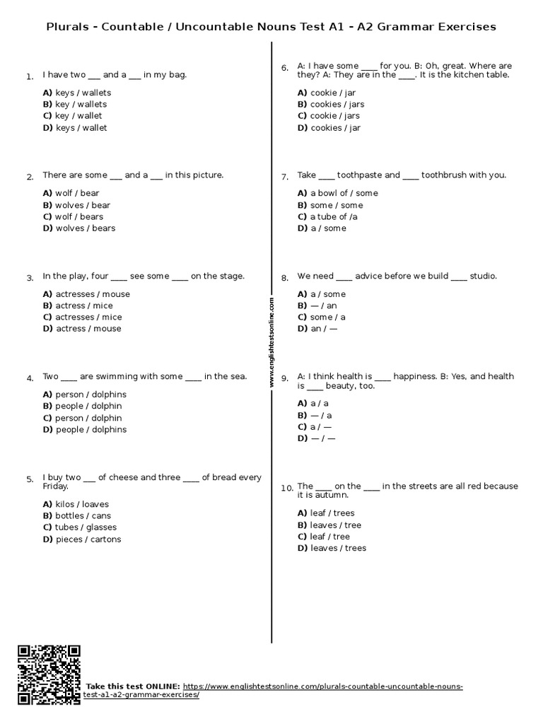 Plurals Countable Uncountable Nouns | PDF | Plural | Noun