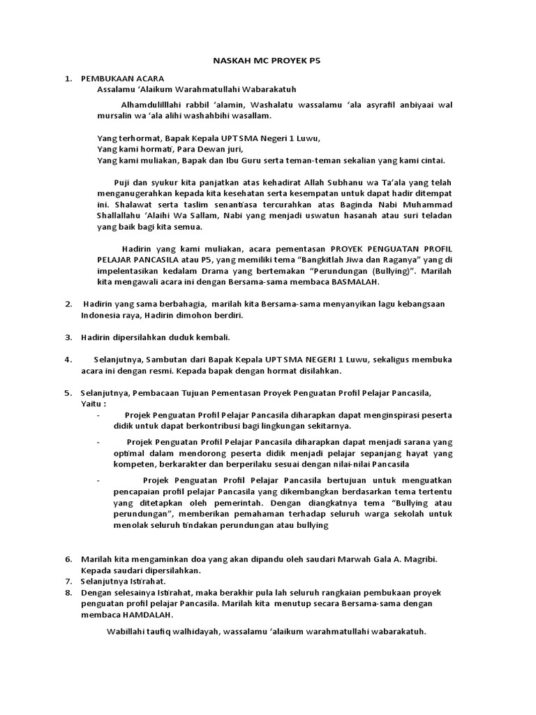 Naskah MC Proyek P5 | PDF