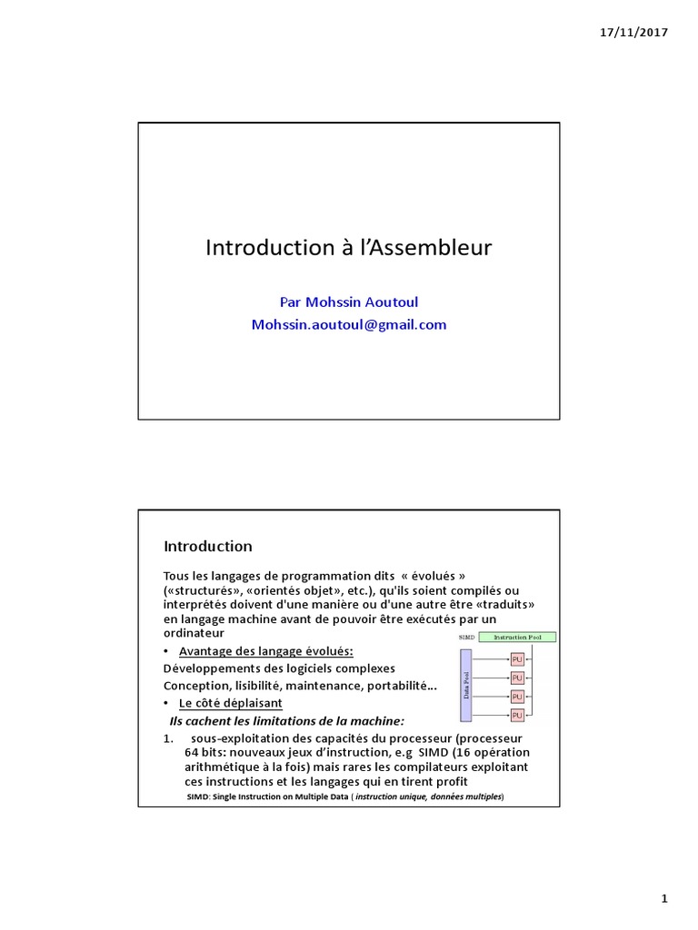 Chap1 - Introduction À L'assembleur | PDF | Assembleur | Langage de programmation
