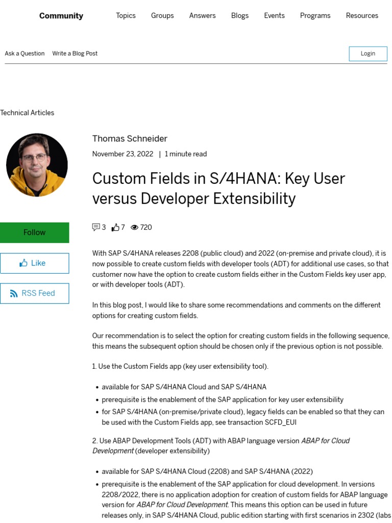 Custom Fields in S4HANA Key User Versus Developer Extensibility | PDF | Cloud Computing | World ...