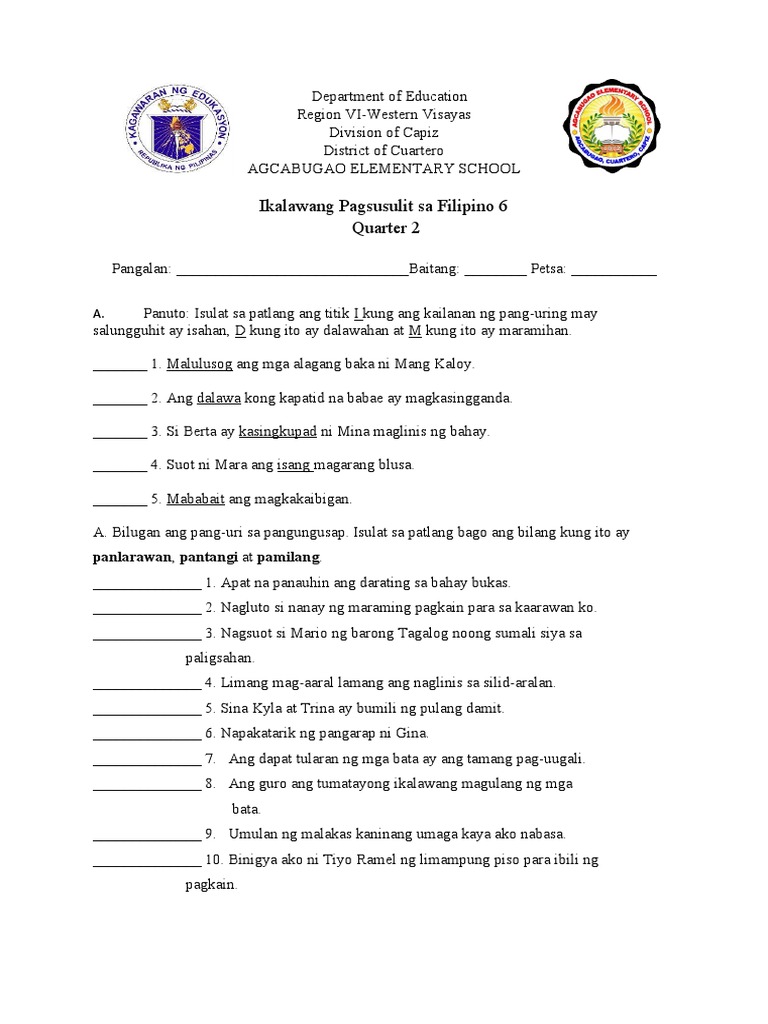 2nd Summative Test Fil. 6 | PDF